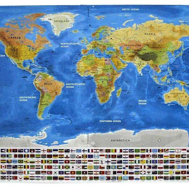 Large Colorful Scratch Off World Map with Flags
